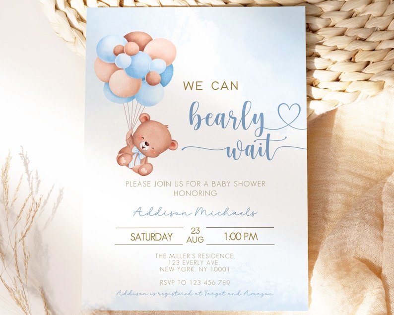 Bearly Wait Baby Shower Invite Template Bearly Wait Baby - Etsy