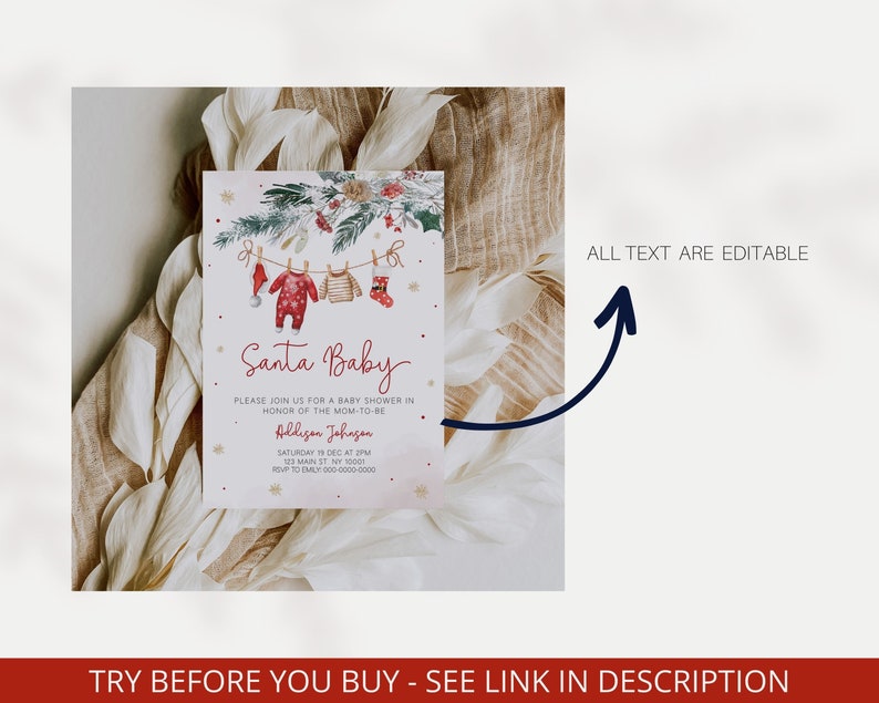 Santa Baby Shower Bundle, Christmas Baby Shower Invitation Bundle ...
