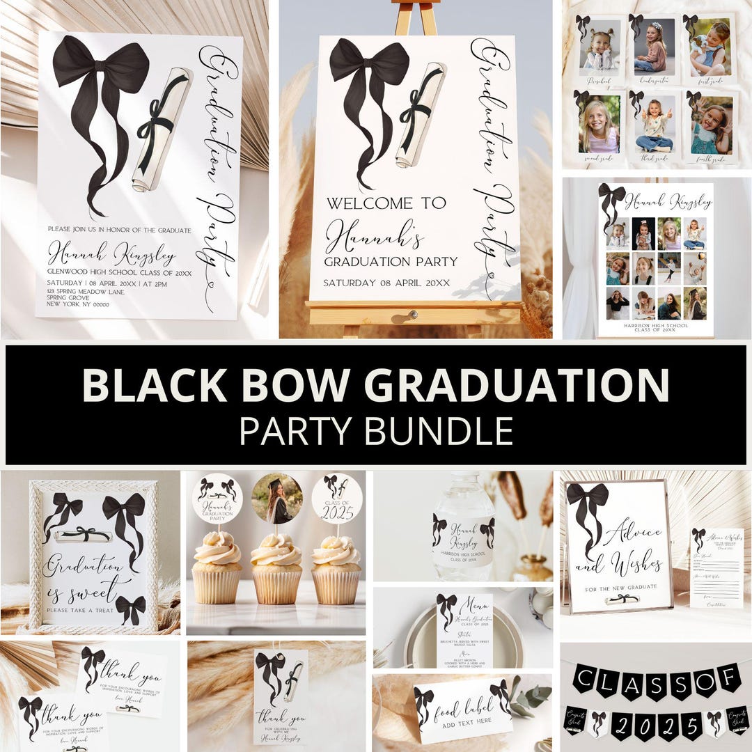 Black Bow Graduation Invitation Bundle, Minimal Graduation Party Bundle ...