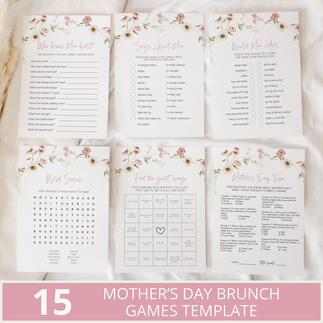 Pastel Mother's Day Brunch Games Bundle, Mothers Day Party Games ...