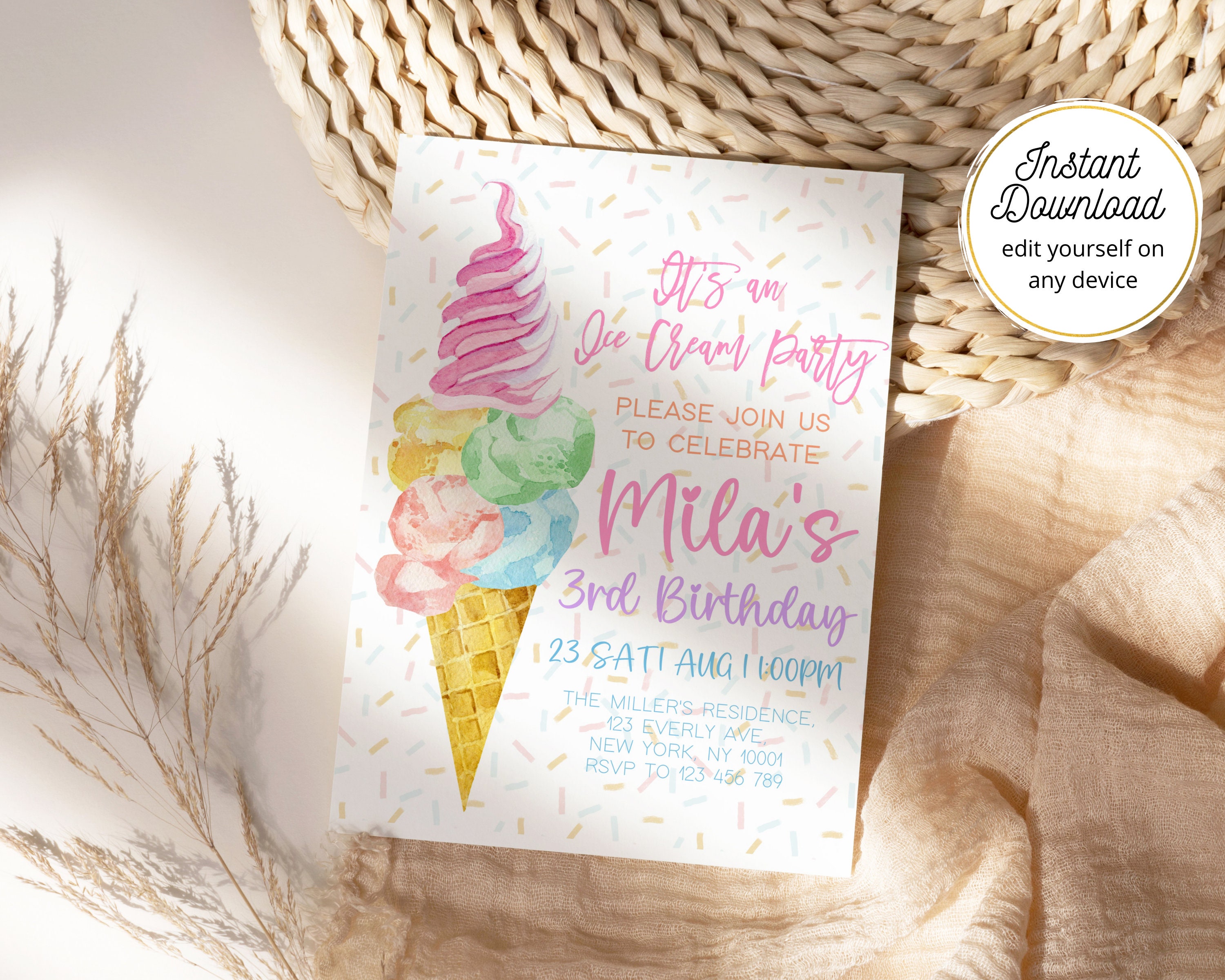 Ice Cream Invitation Ice Cream Party Invitation Ice Cream - Etsy