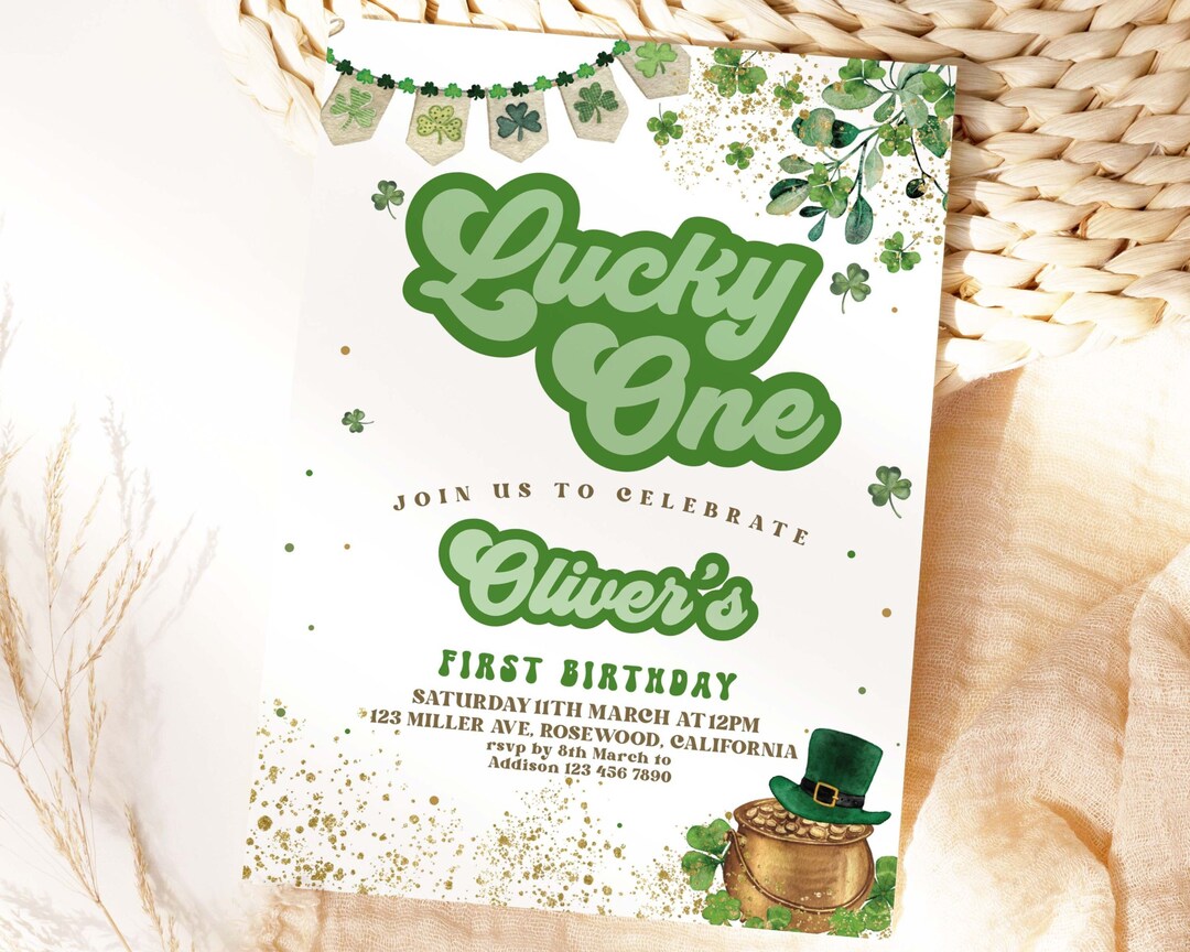Editable Lucky One Invitation, Lucky One First Birthday Boy, Shamrock ...