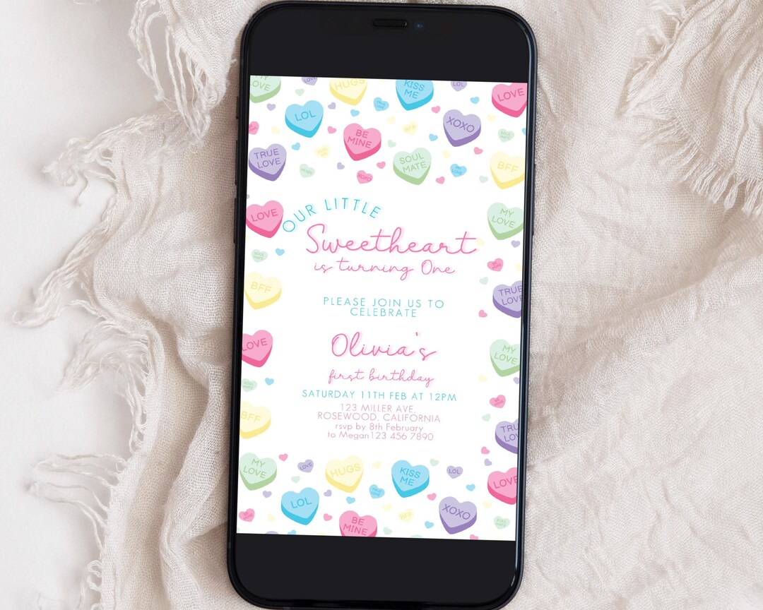 Editable Valentine 1st Birthday Invitation, Little Sweetheart ...