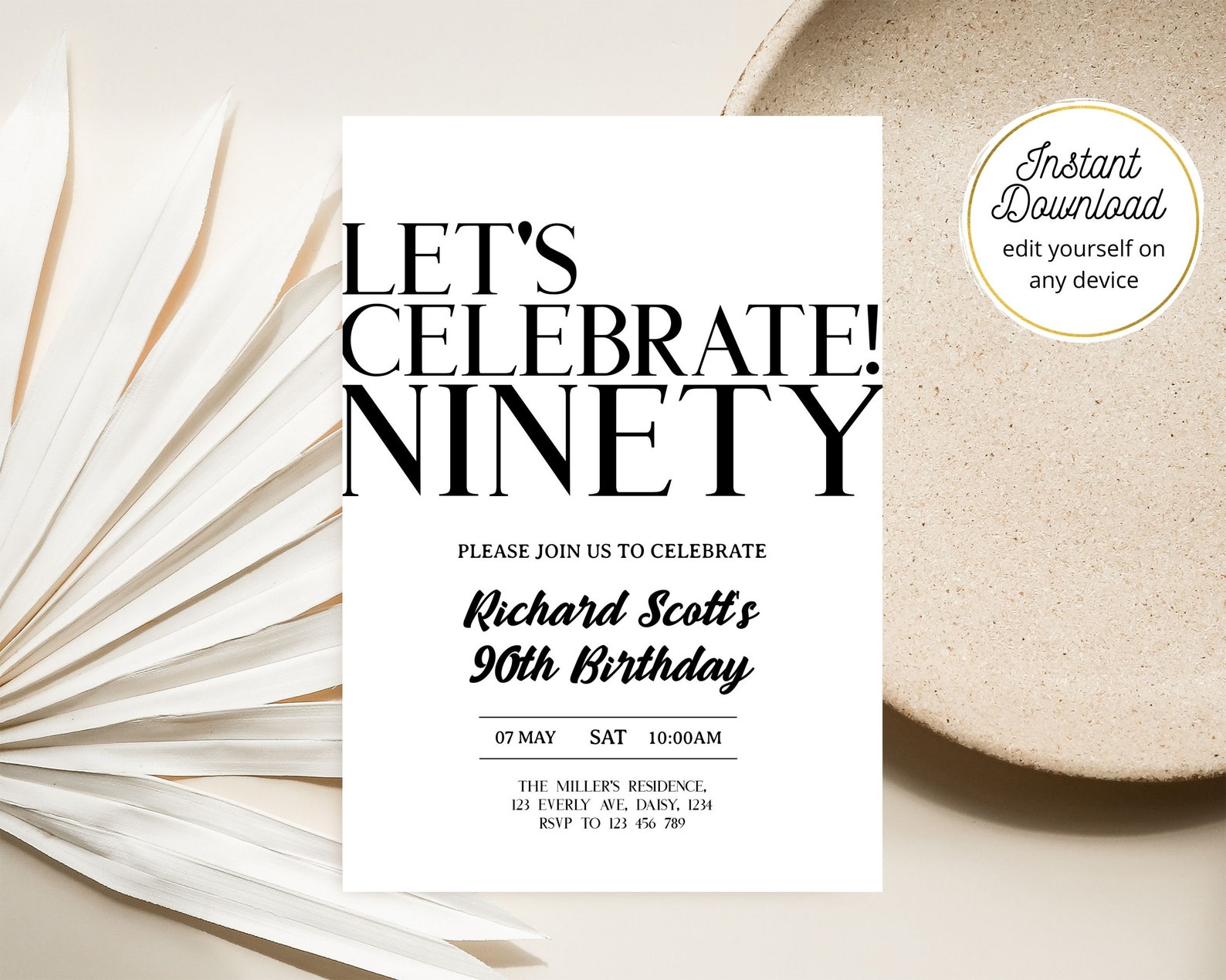 90th Birthday Invitation for Men 90th Birthday Invitation - Etsy