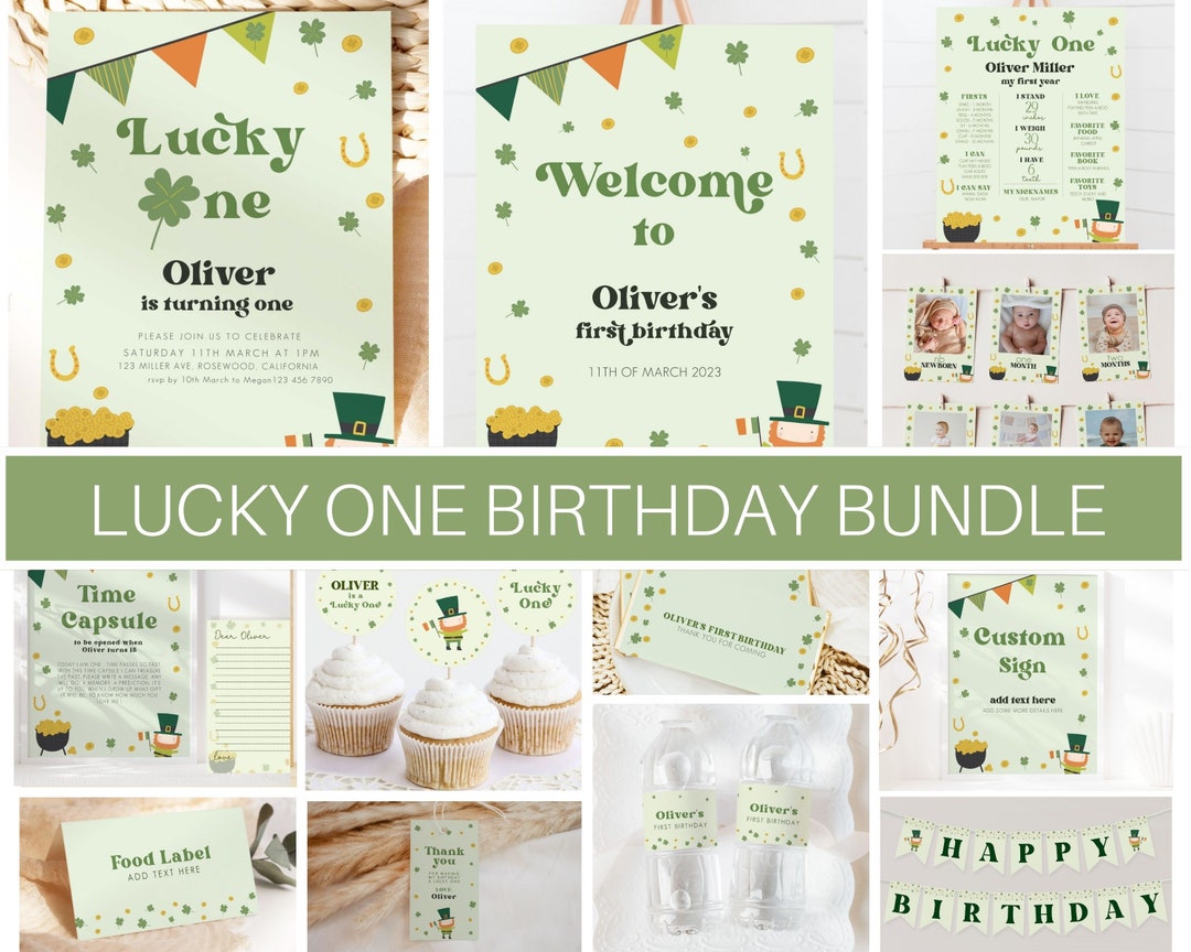 Editable Lucky One Birthday Invitation Bundle, Lucky One Birthday Decor ...