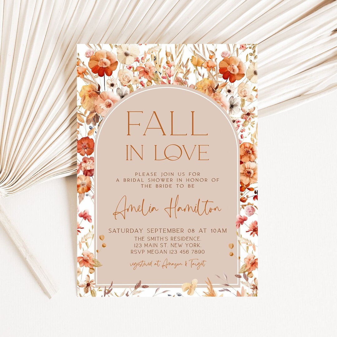 Fall in Love Bridal Shower Invitation, Fall Bridal Shower Invite, Fall ...