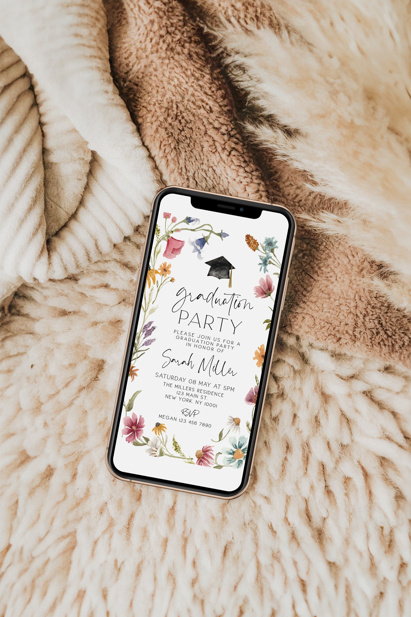 Wildflower Graduation Party Evite, Floral Grad Party Invite, Grad Party ...