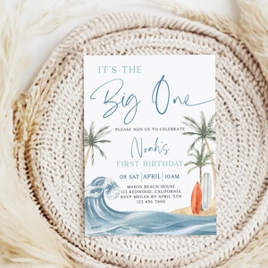 Big One Birthday Invitation, Summer Birthday Invite, Surf Birthday ...