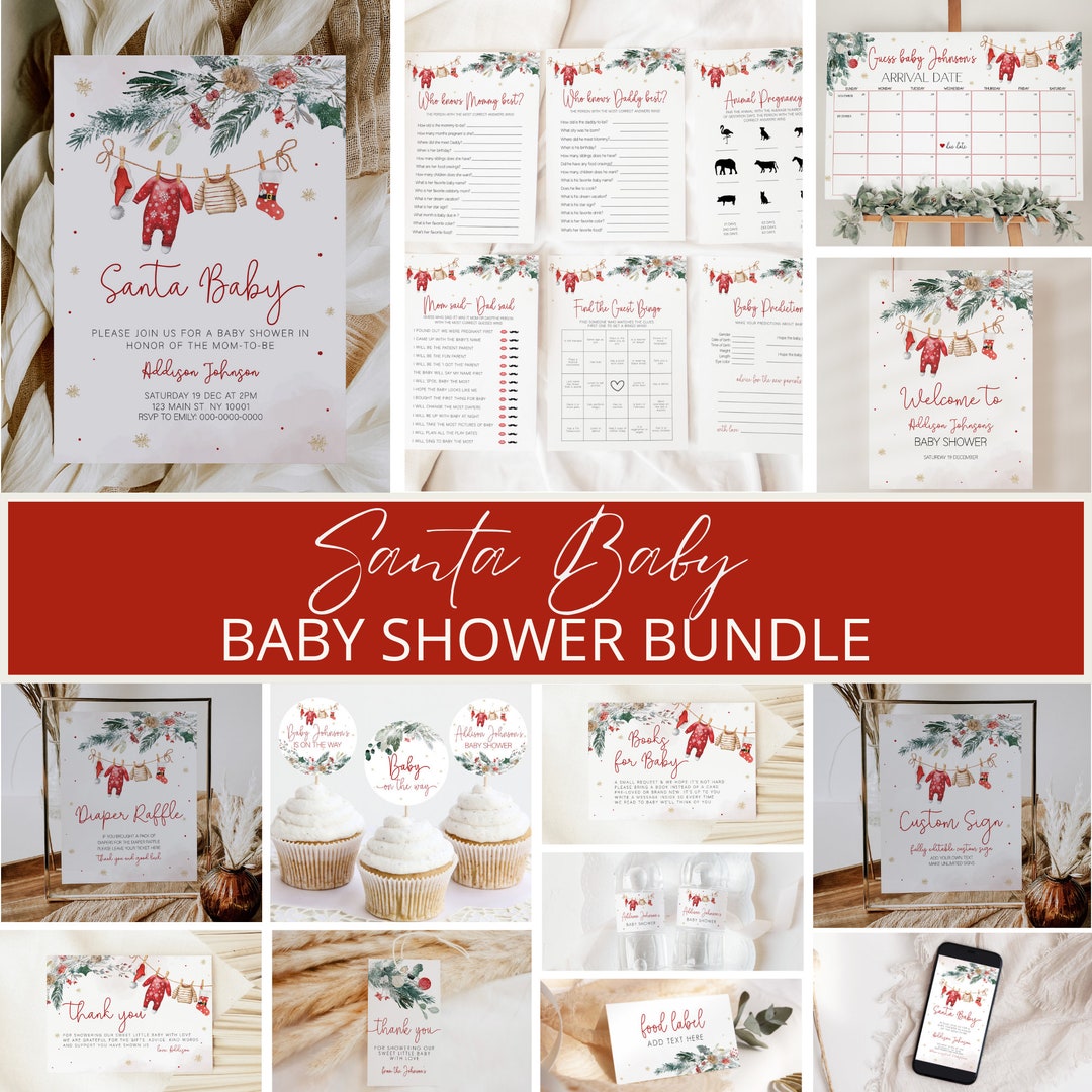 Santa Baby Shower Bundle, Christmas Baby Shower Invitation Bundle ...