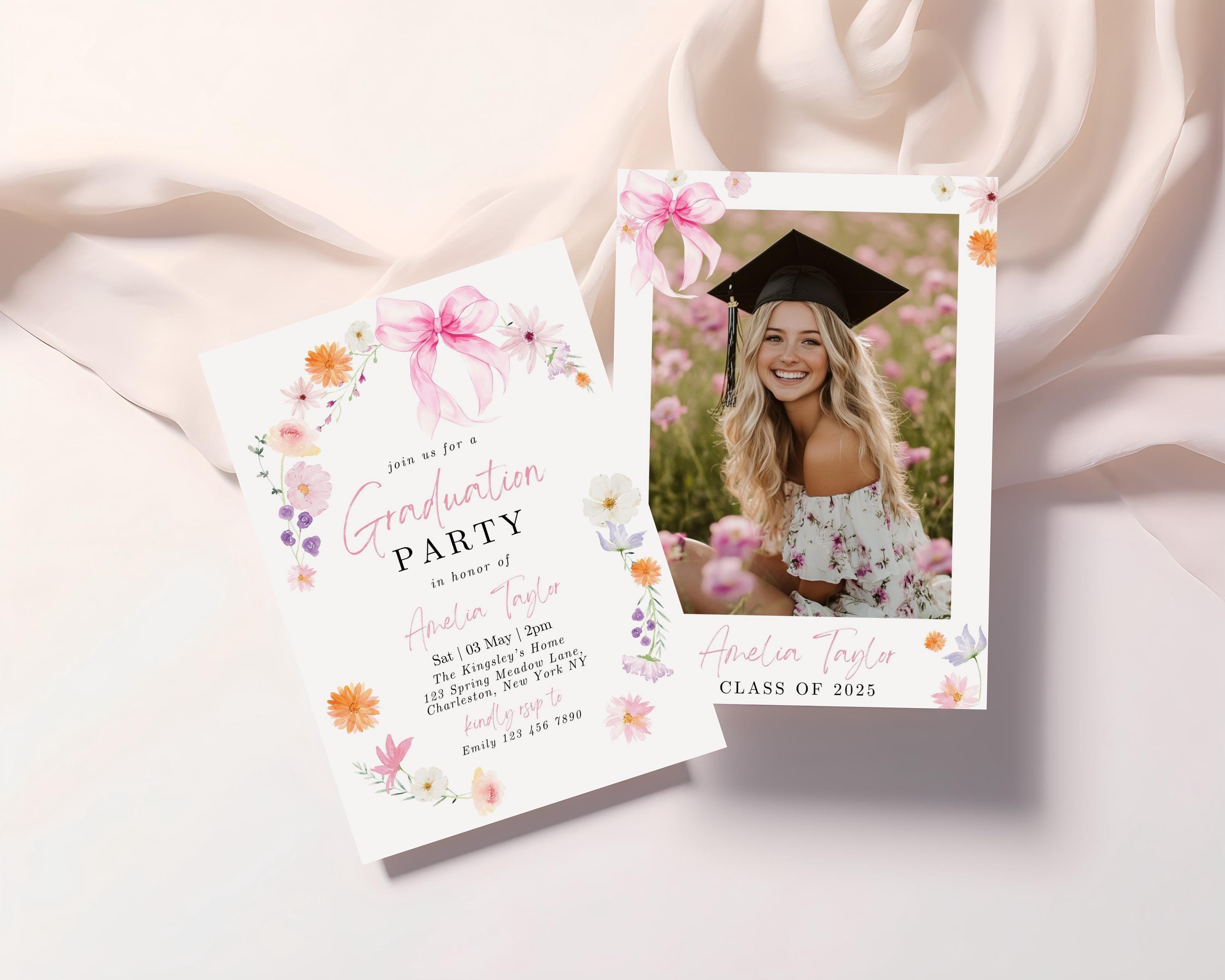 Wildflower Graduation Party Invitation, Pastel Graduation Invitation ...
