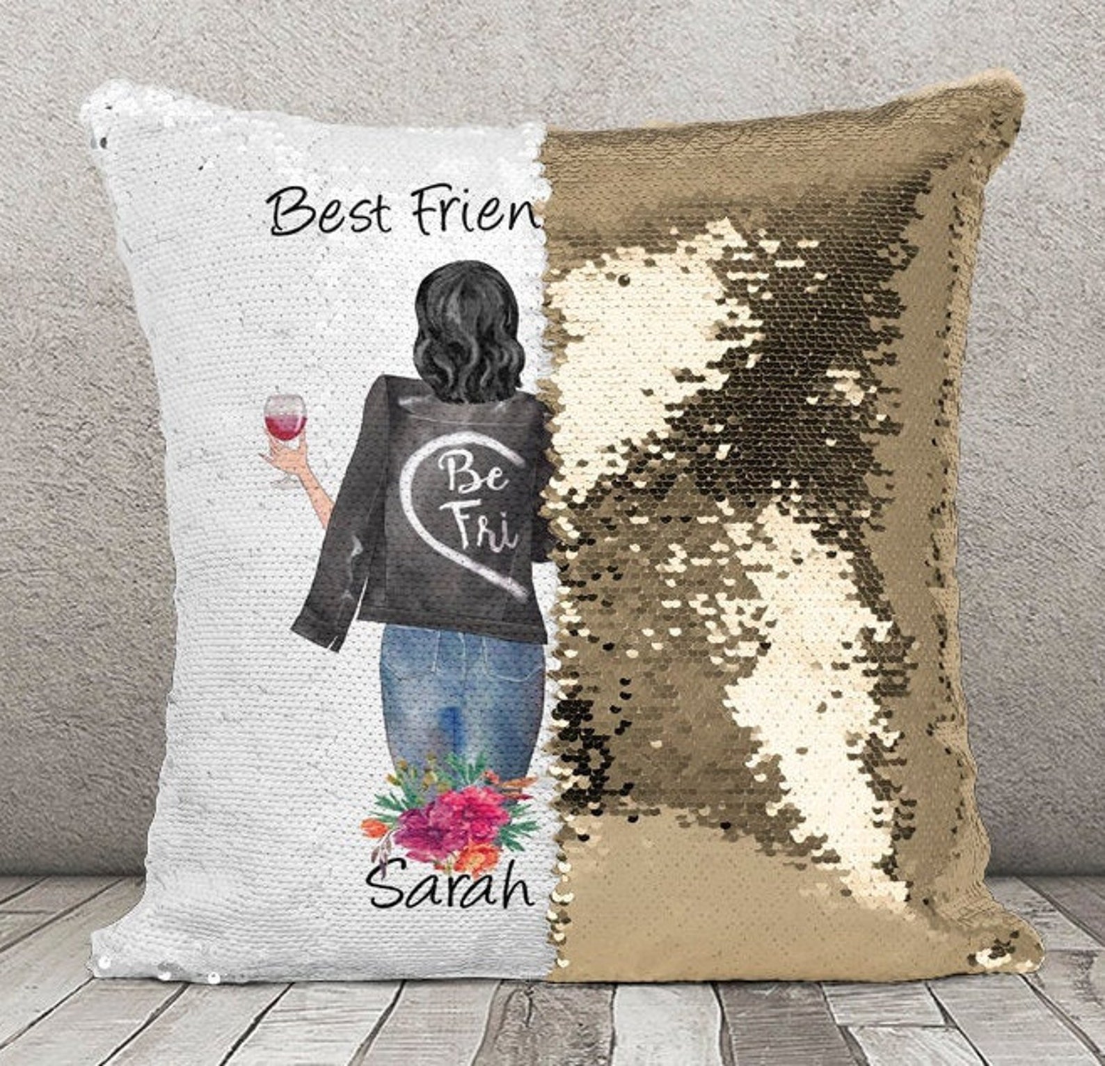 Best Friends Personalized Sequin Pillow Best Friend Gift | Etsy