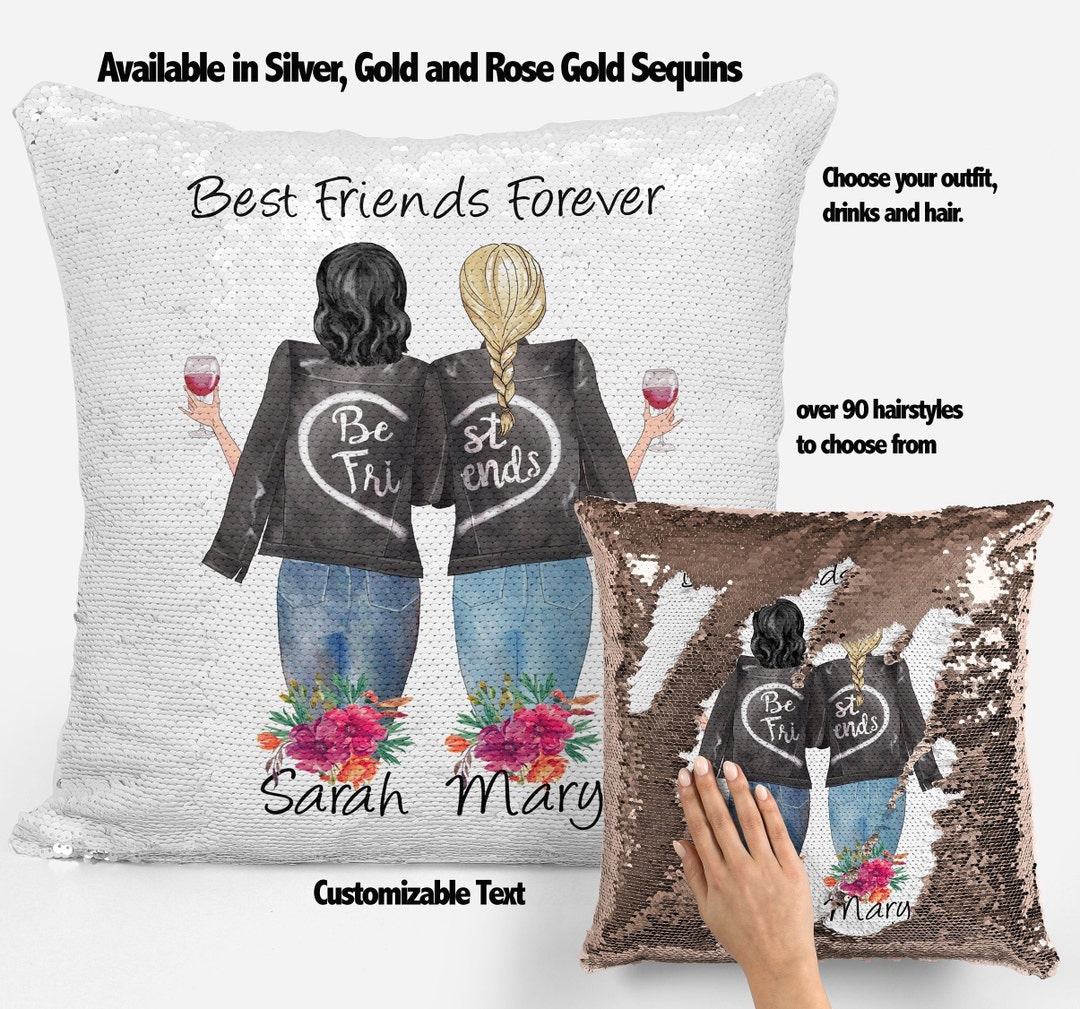 Best Friends Personalized Sequin Pillow Best Friend Gift - Etsy