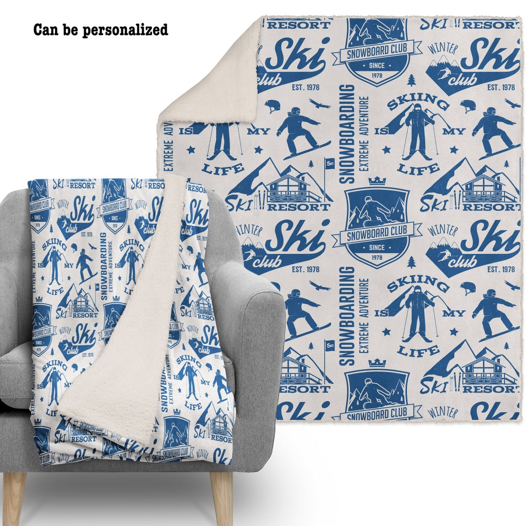 Ski Personalized Fleece Blanket, Snowboard Sherpa Blanket, Customized ...