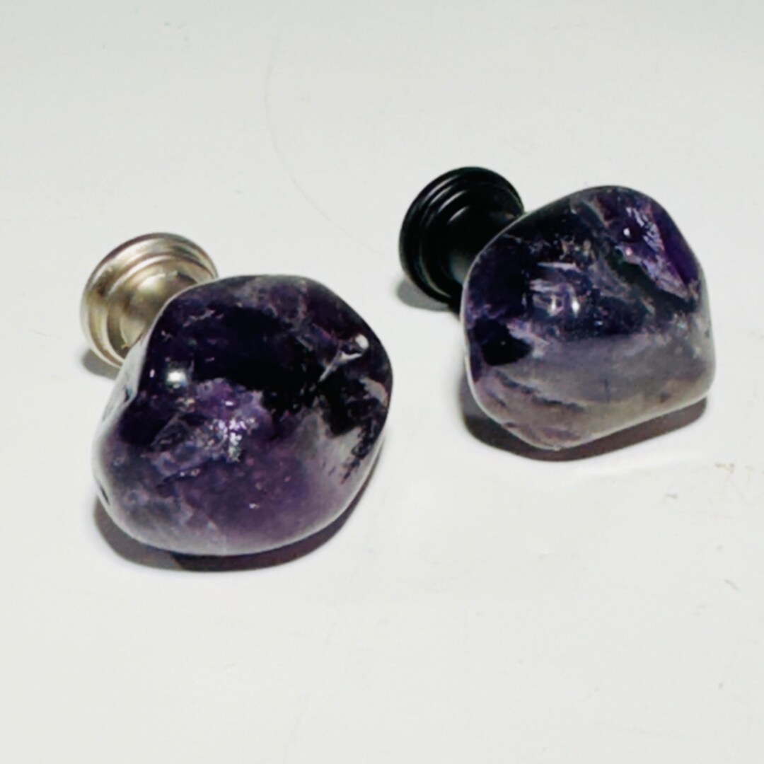 Tumbled Dark Amethyst Cabinet Knob Purple Crystal Knob, Amethyst Geode Pull, Crystal Kitchen ...