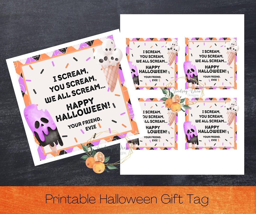 I SCREAM Happy Halloween Gift Tag, Ice Cream Tag, Gift Tag, Party Tag ...