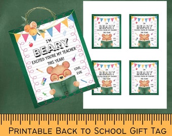 I'm BEARY Excited You're in MY CLASS Gift Tag, Teacher Gift Tag ...
