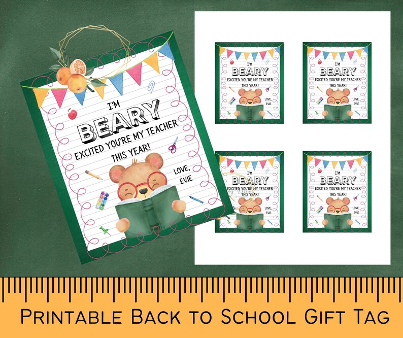 I'm BEARY Excited You're My Teacher This Year Gift Tag, Back to School ...