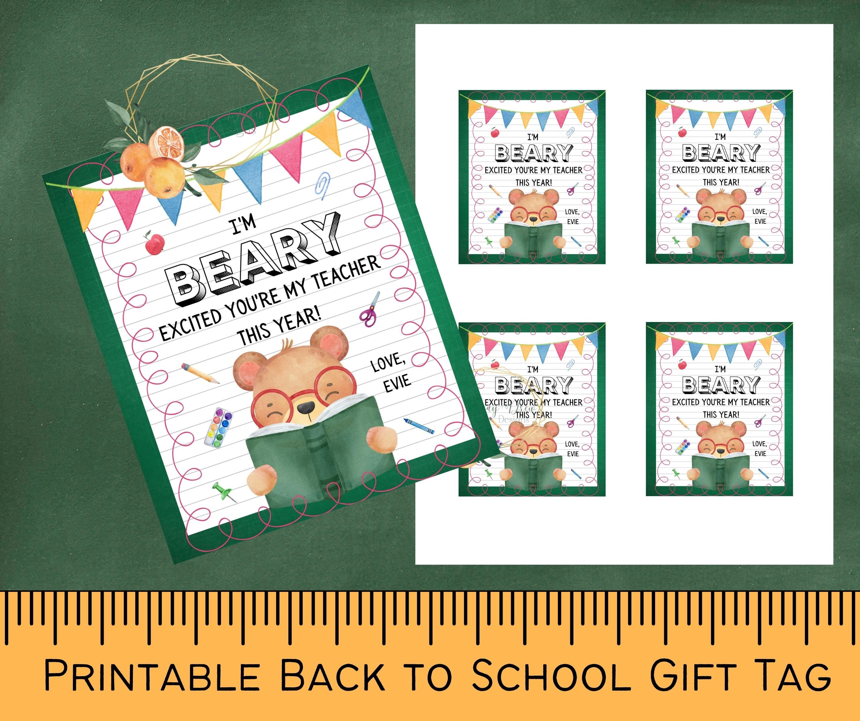 I'm BEARY Excited You're My Teacher This Year Gift Tag, Back to School ...