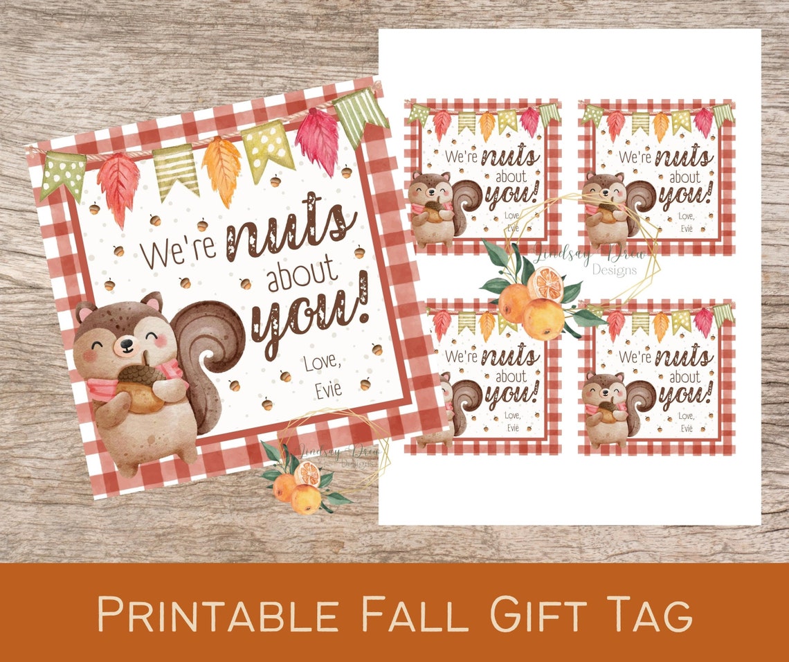 We're NUTS About YOU, Fall Gift Tag, Thankful Tag, Gift Tag - Etsy