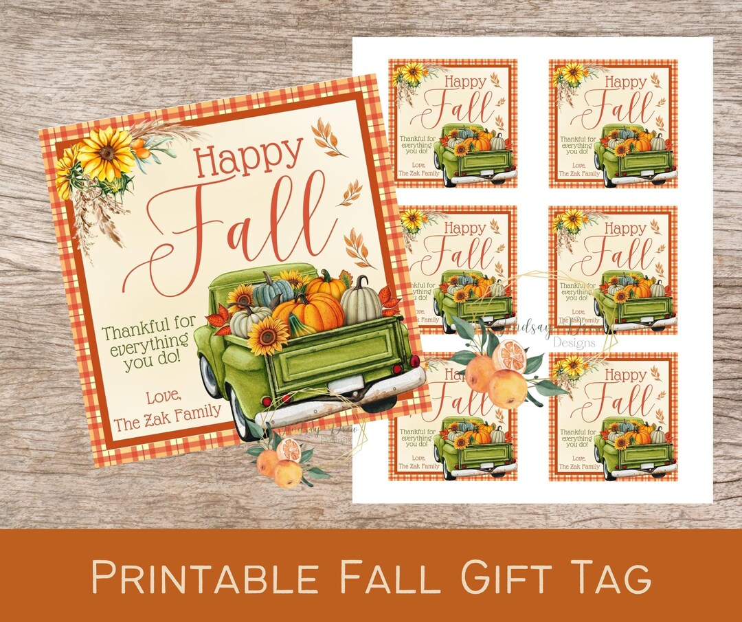 Happy Fall Gift Tag, Thankful Tag, Thanksgiving Tag - Etsy