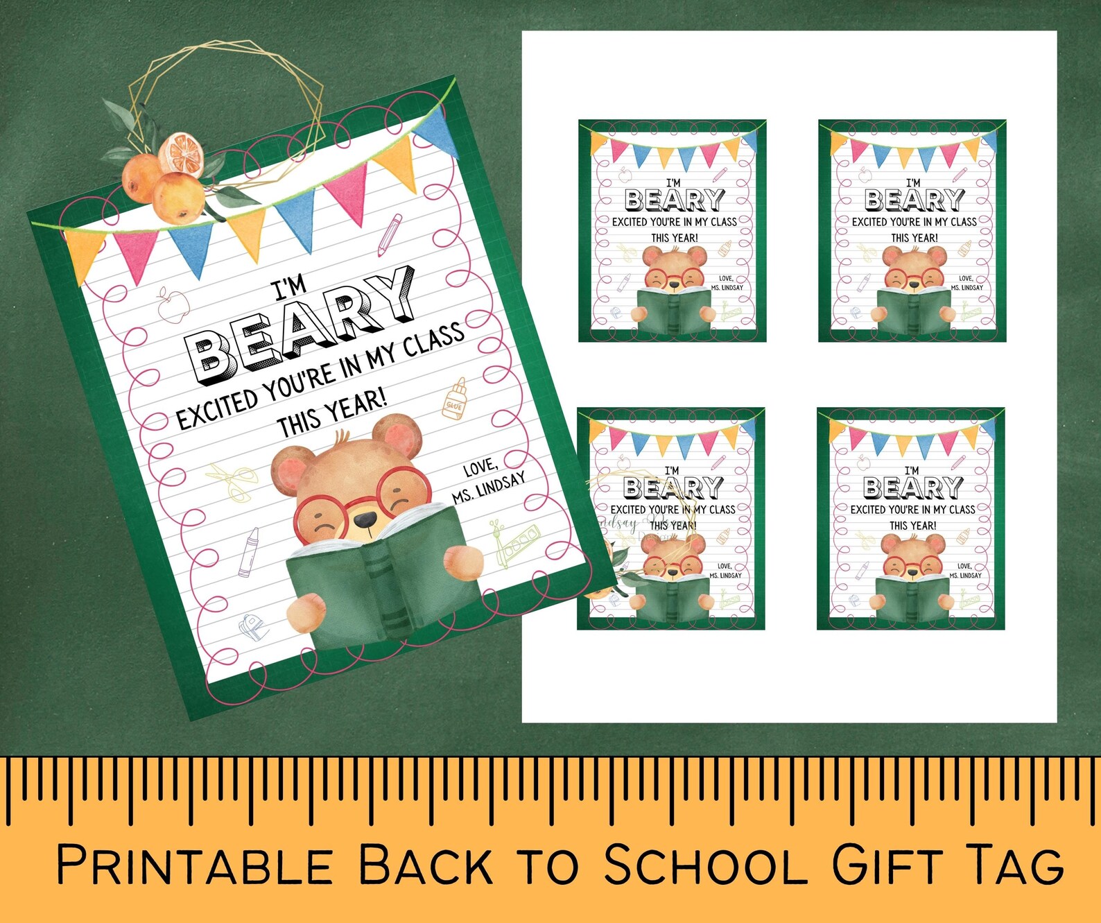 I'm BEARY Excited You're in MY CLASS Gift Tag, Teacher Gift Tag ...