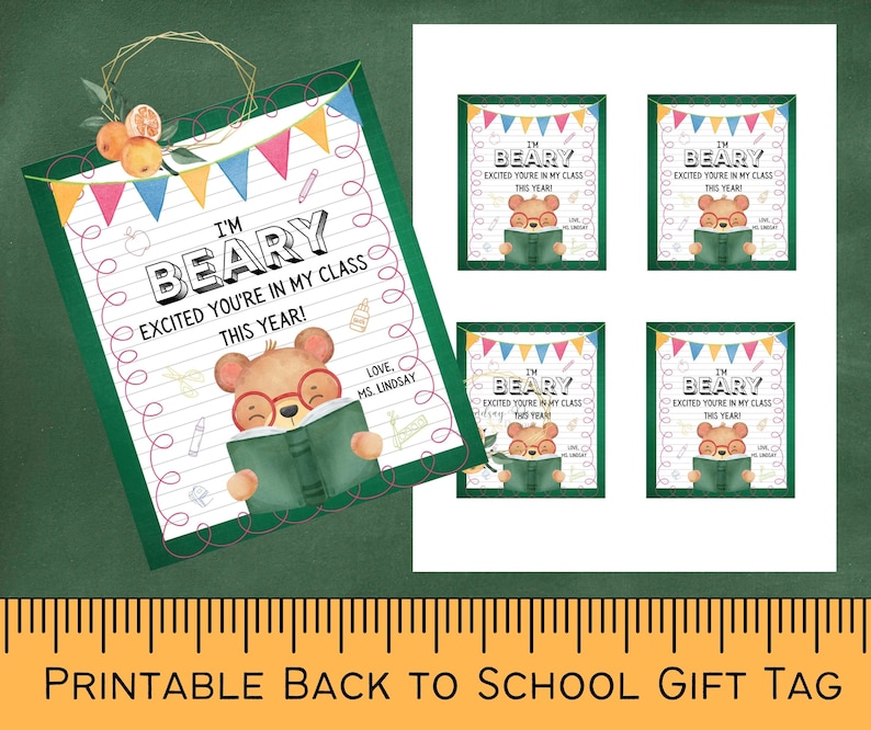 I'm BEARY Excited You're in MY CLASS Gift Tag, Teacher Gift Tag ...