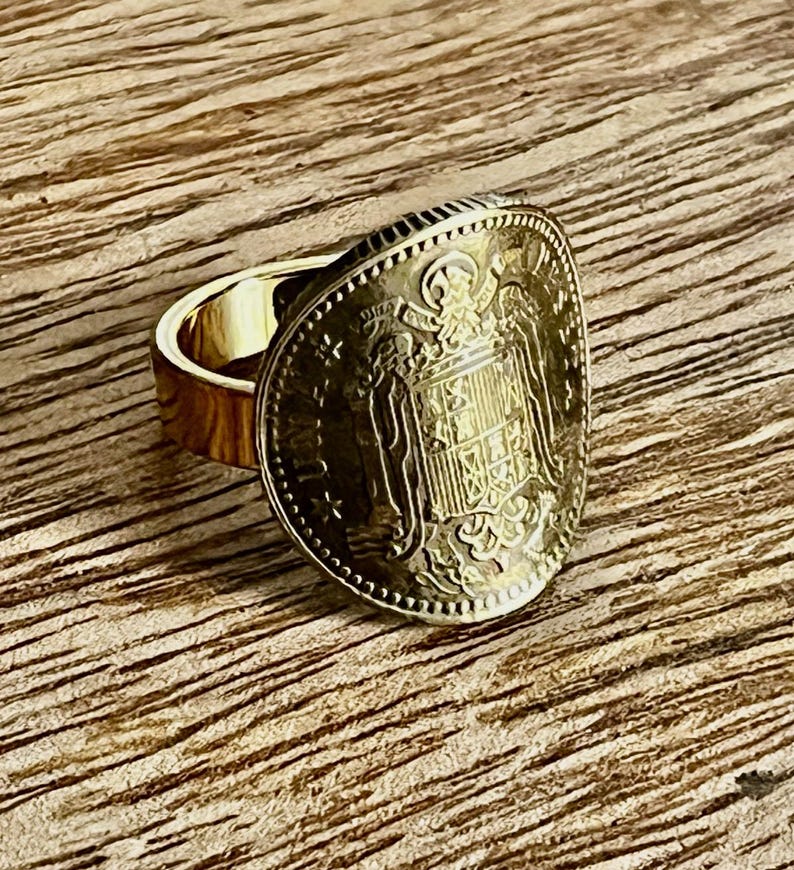 Spain Una Peseta Coin Ring Coat of Arms Yoke Arrows Spanish Coin ...