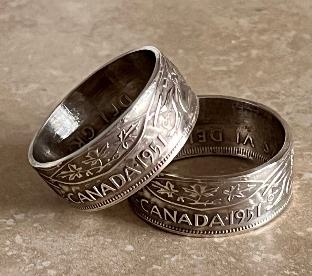 Canada 50 Cent Coin Ring Silver Vintage Canadian Handmade Jewelry