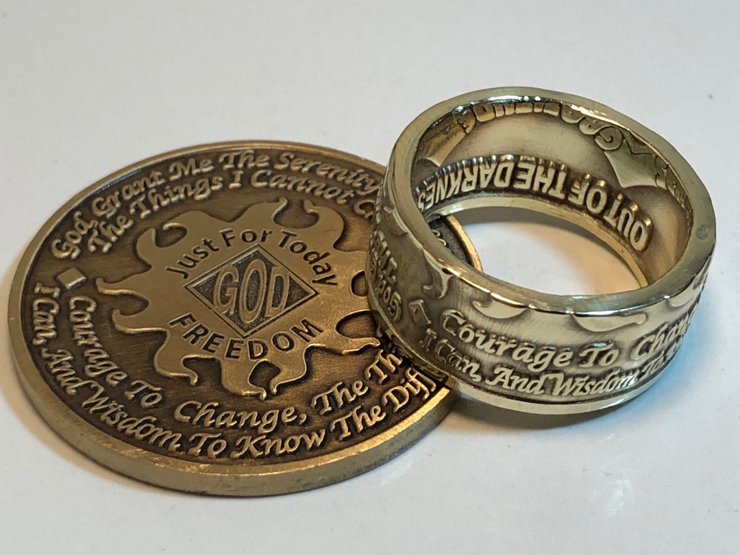 Addiction Coin Ring Ladies Serenity Prayer Drugs Alcohol Abuse Sober ...