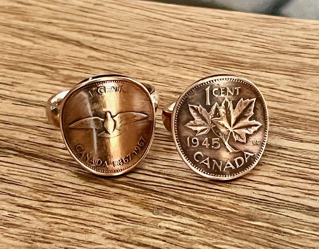 Canada Coin Ring Penny Canadian Maple Leaf One Cent Ring Handmade ...
