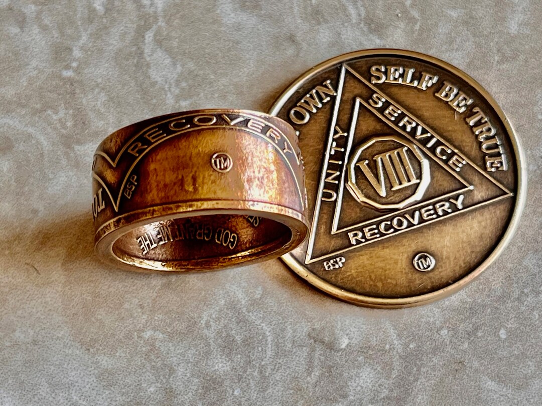 Sobriety Coin Ring – AA Recovery Jewelry – Serenity Prayer Ring – Sober ...