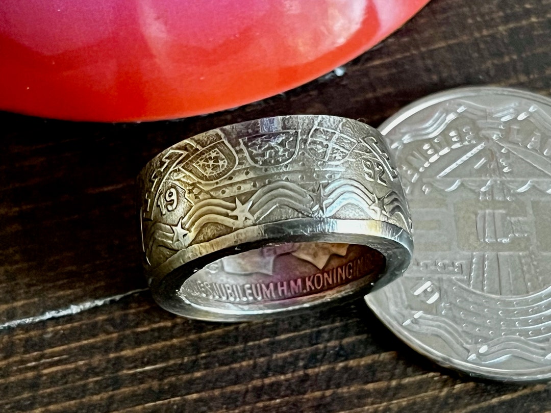Netherlands Coin Ring – Beatrix ECU With Sailing Ship | Handmade Dutch ...