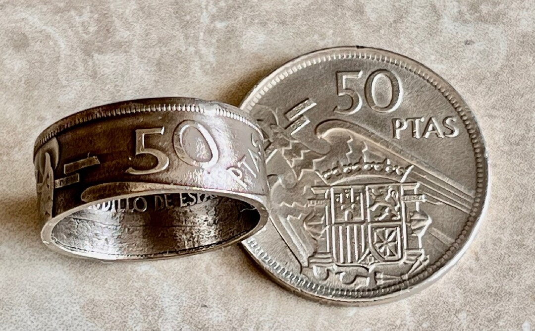 Spain Ring 50 PTAS – Vintage Spanish Coin Ring – Handmade Jewelry ...