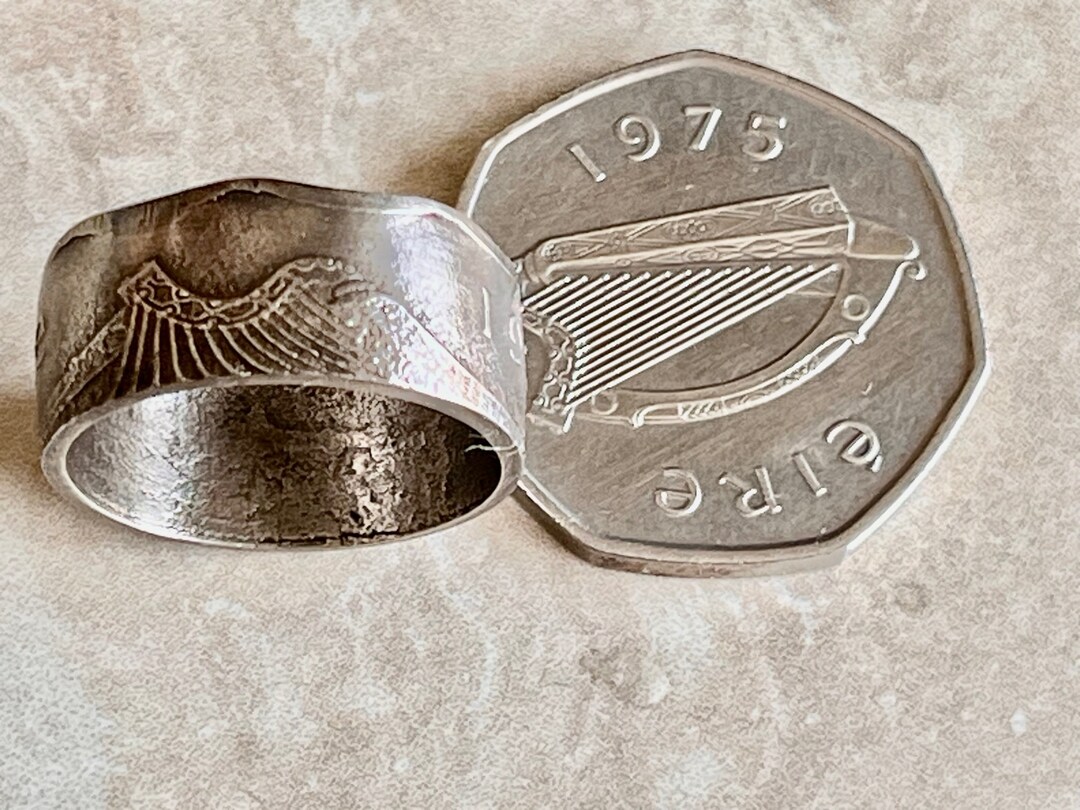 Ireland Coin Ring – 50 Pence Irish Harp Ring – Celtic Shamrock Jewelry ...