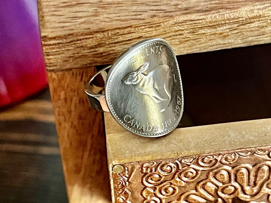 Canada Coin Ring 1967 Five Cents Rabbit Hare Centennial Canadian Nickel ...