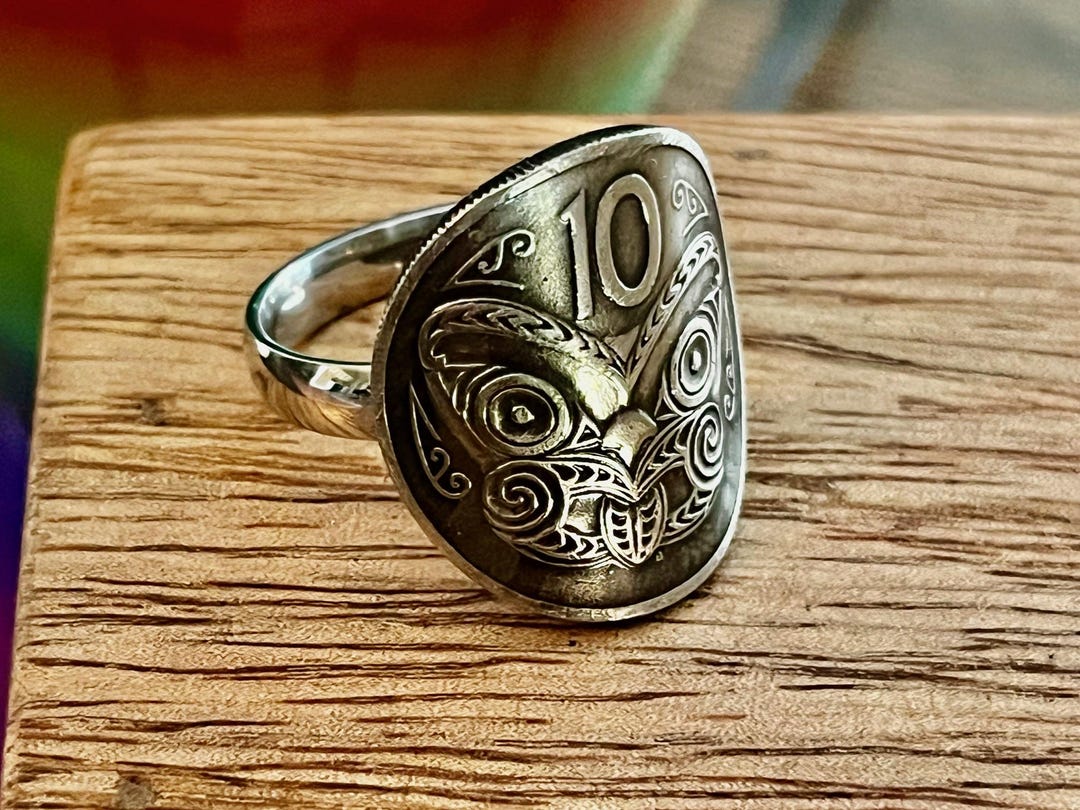 The New Zealand Maori Mask Coin Ring Unique Handmade Jewelry Personal ...