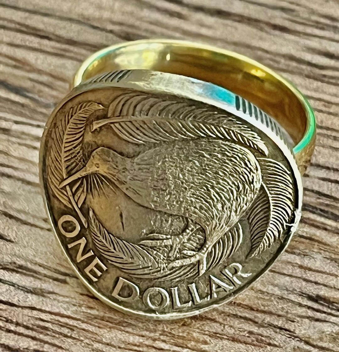New Zealand Coin Ring, One Dollar Coin Ring, Vintage Personal Coin ...