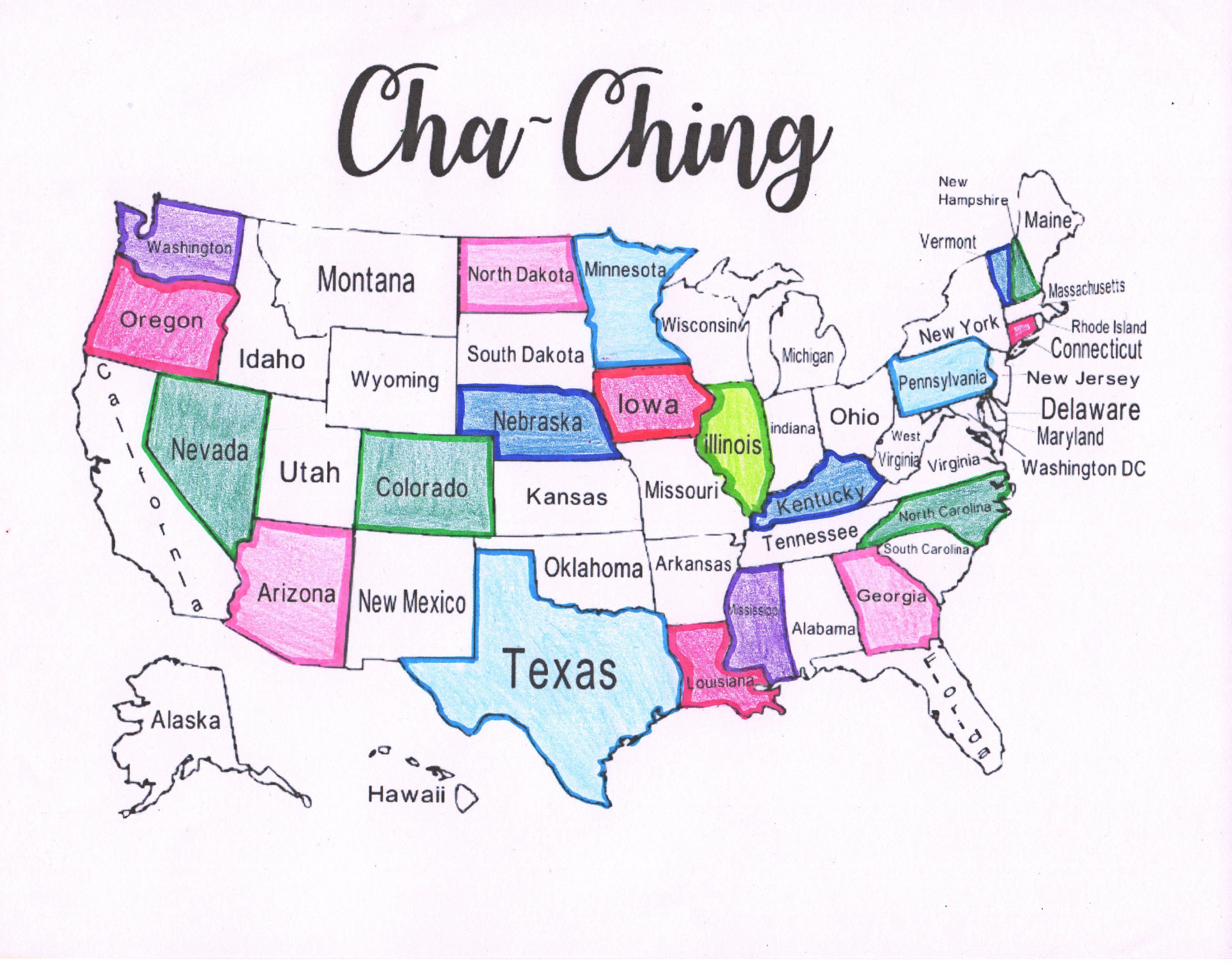 Cha Ching Map Etsy Sales Printable USA Coloring Sheet | Etsy Canada