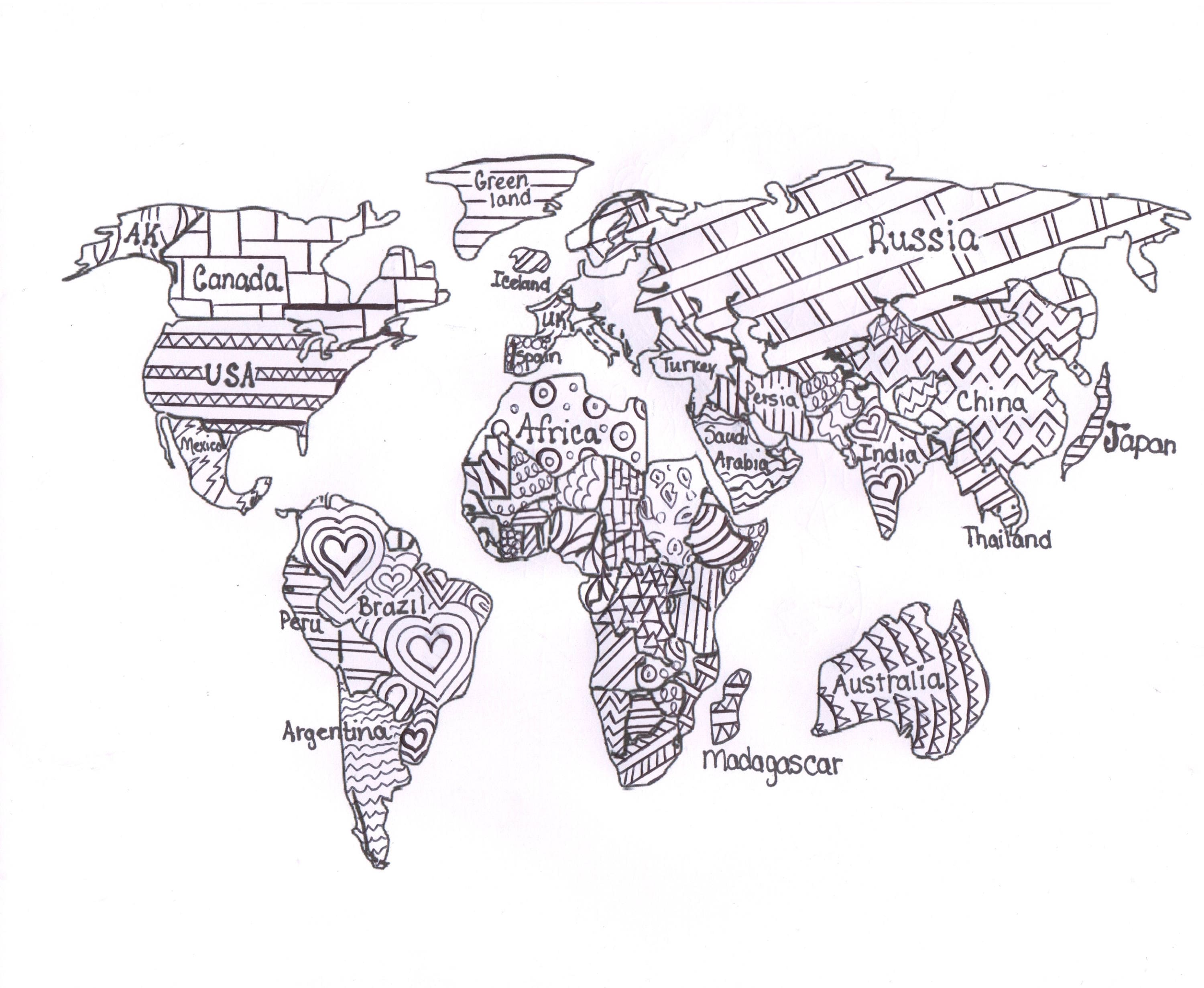 Mappa del mondo da colorare pagina mondo stampabile | Etsy