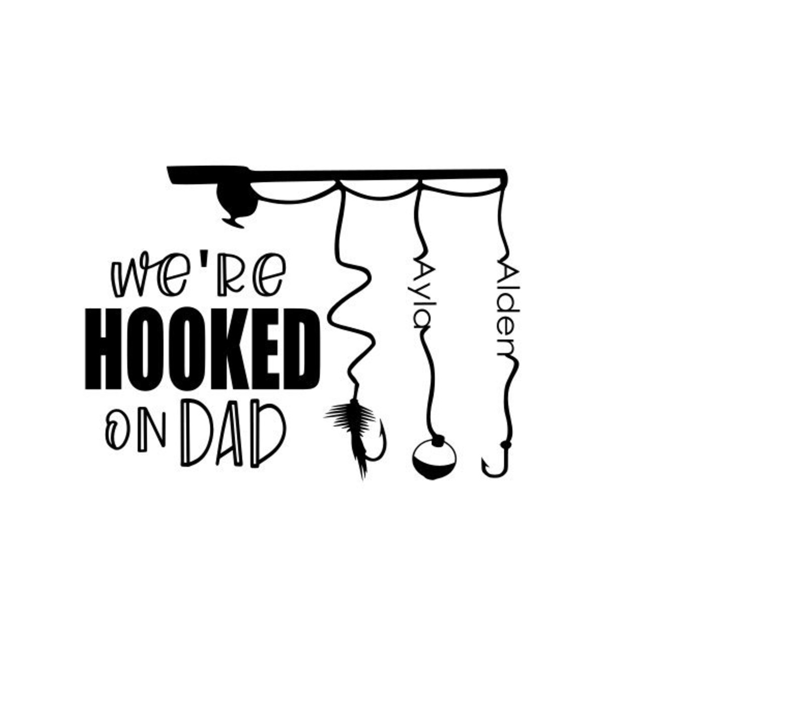 Hooked on Daddy Svg Fathers Day Svg Fishing Rod With Names | Etsy