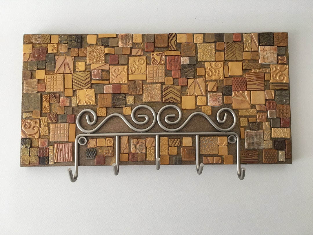 Old Wall Mosaic Key Holder/wood Decorated Key Hanger/entryway Organizer ...