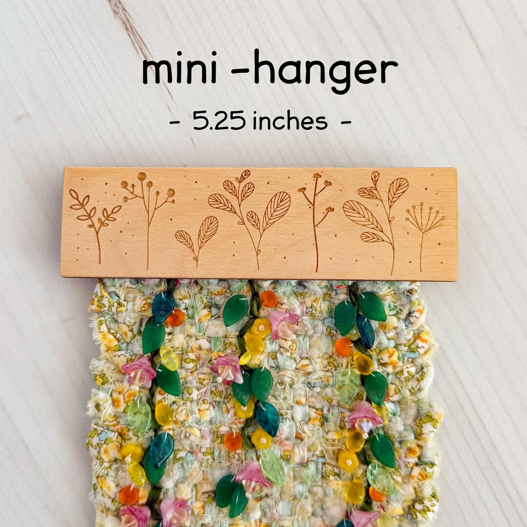 Small Wood Hanger, Engraved Leaves, 5.25 Inches Wide, Mini Textile ...