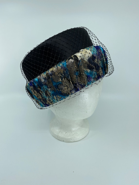 1960s Brocade double pillbox Ladies hat, multi-color … - Gem