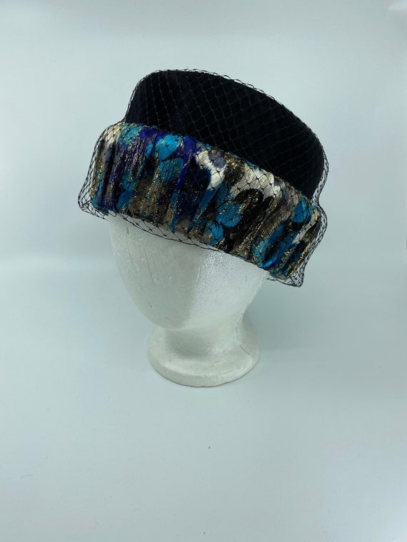 1960s Brocade double pillbox Ladies hat, multi-color … - Gem