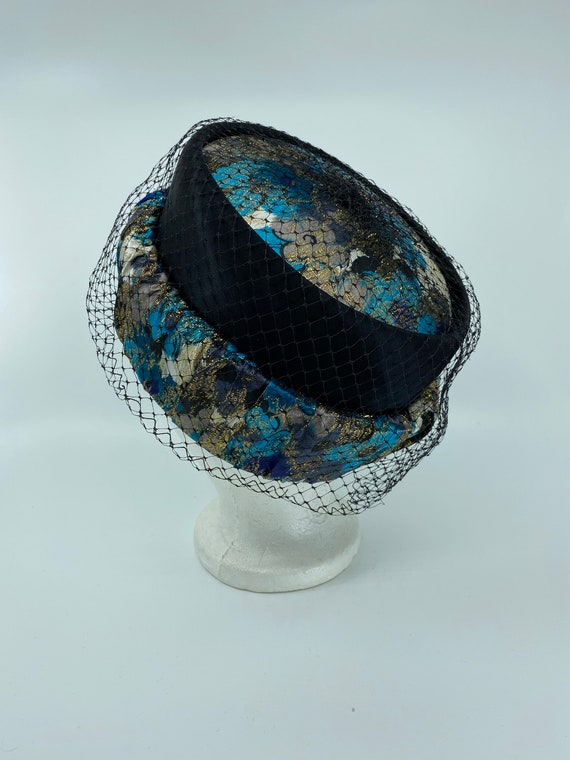1960s Brocade double pillbox Ladies hat, multi-color … - Gem