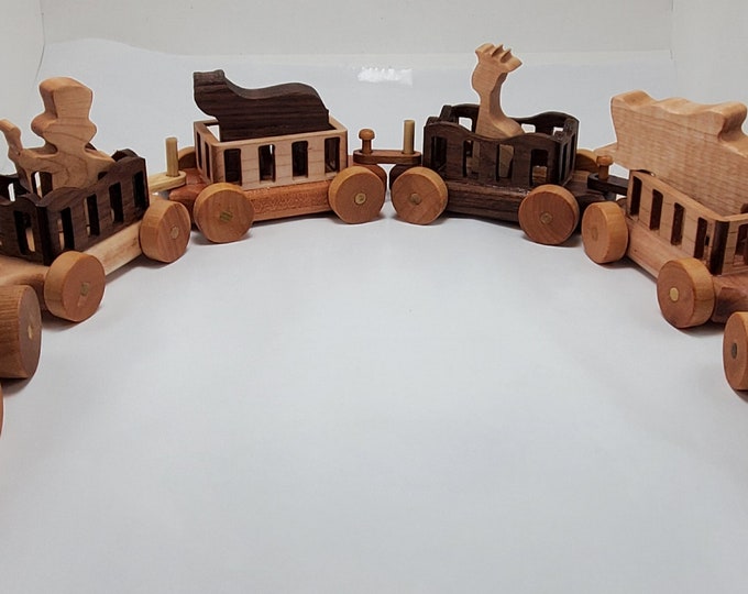 Hand Made Wooden Animal Train Set W/caboose | Etsy