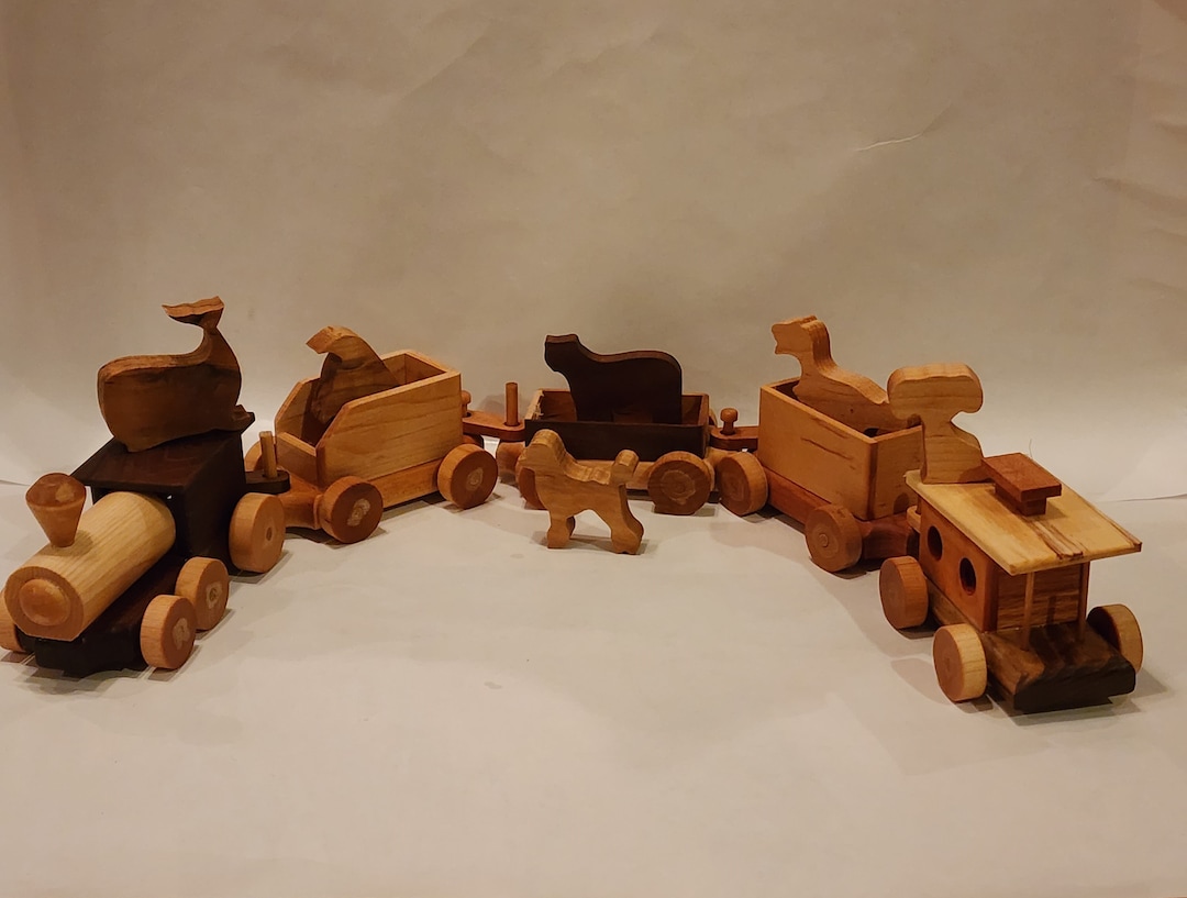 Hand Made Wooden Animal Train Set - Etsy
