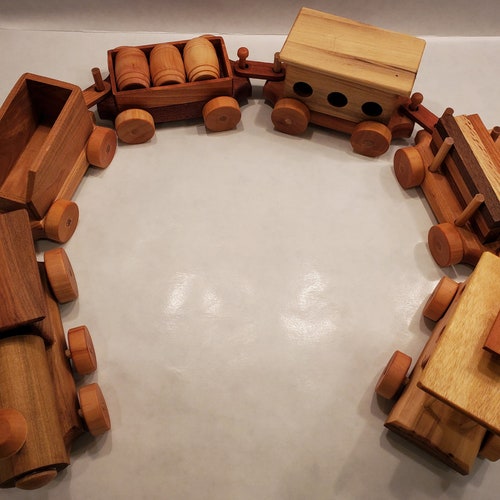 Wooden Toy Train Set With Trailerlocomotive Train Toytoddler - Etsy