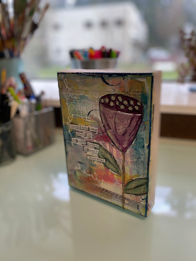Hand-painted Mixed Media Collage on Canvas. courage, Brené Brown Quote ...