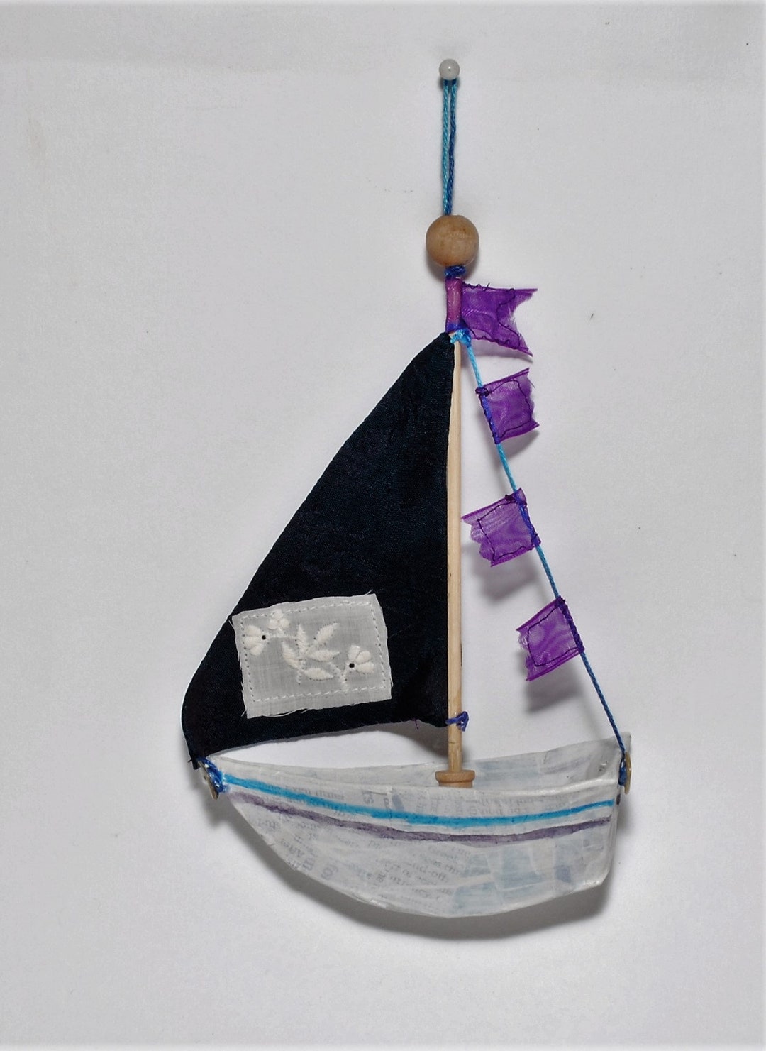 Sailing Boat Model Handmade Dinghy Paper Mache Boat Recycled Materials ...